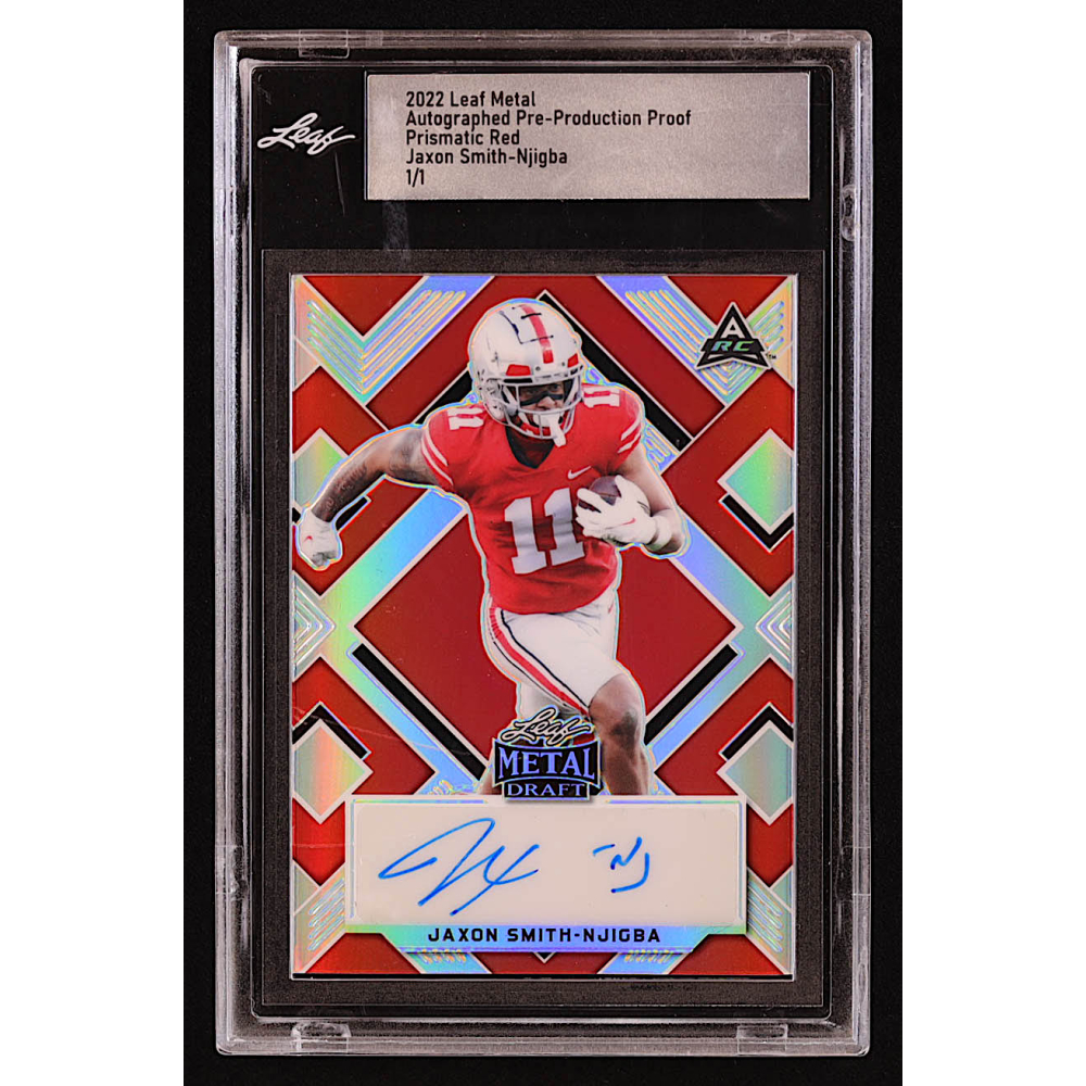 Jaxon-Smith Njigba 2022 Leaf Metal Autograph Prismatic Red Pre ...