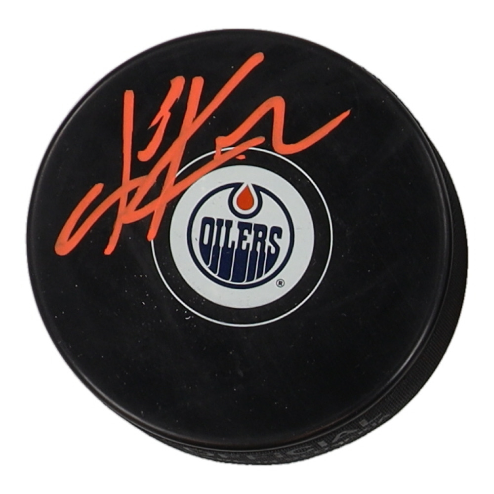 Kris Knoblauch Signed Oilers Logo Hockey Puck (JSA) | Pristine Auction