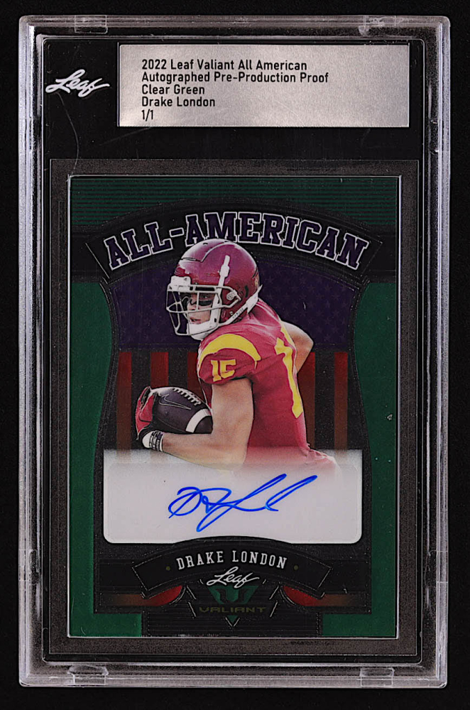 Drake London 2022 Leaf Valiant All American Autograph Clear Green Pre ...