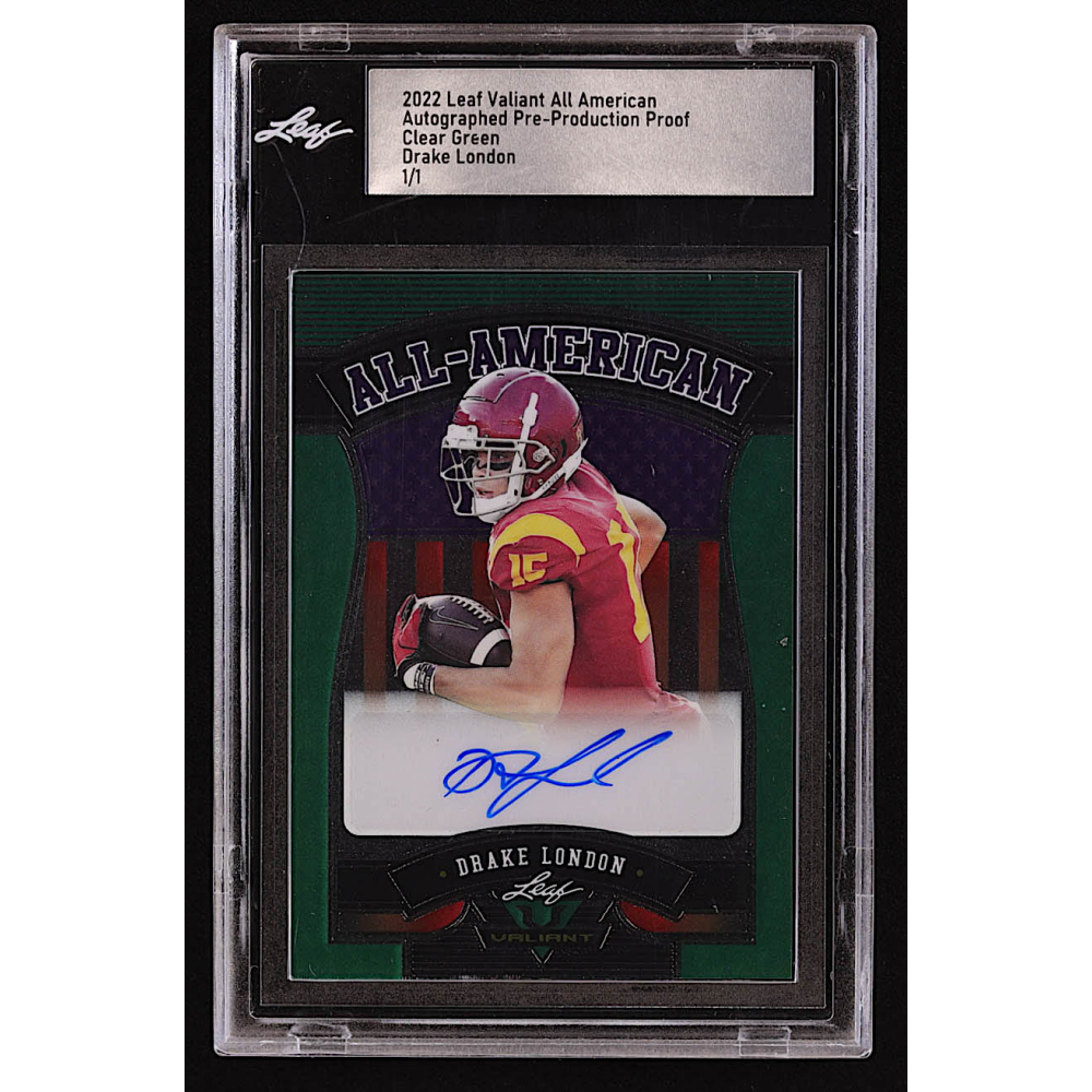 Drake London 2022 Leaf Valiant All American Autograph Clear Green Pre ...