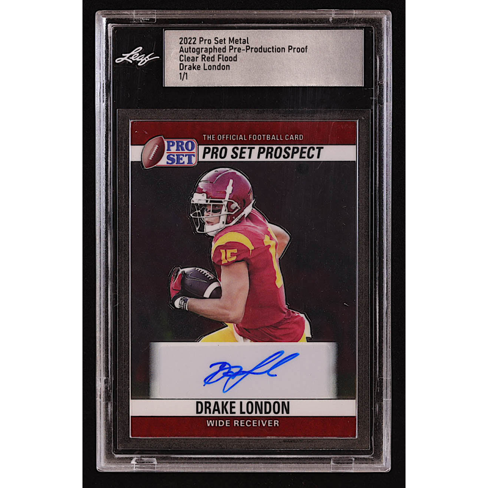 Drake London 2022 Pro Set Metal Autograph Clear Red Flood Pre ...