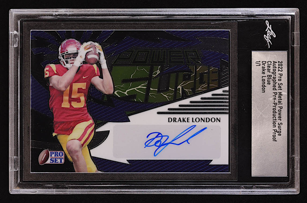 Drake London 2022 Pro Set Metal Power Surge Autograph Clear Blue Pre ...