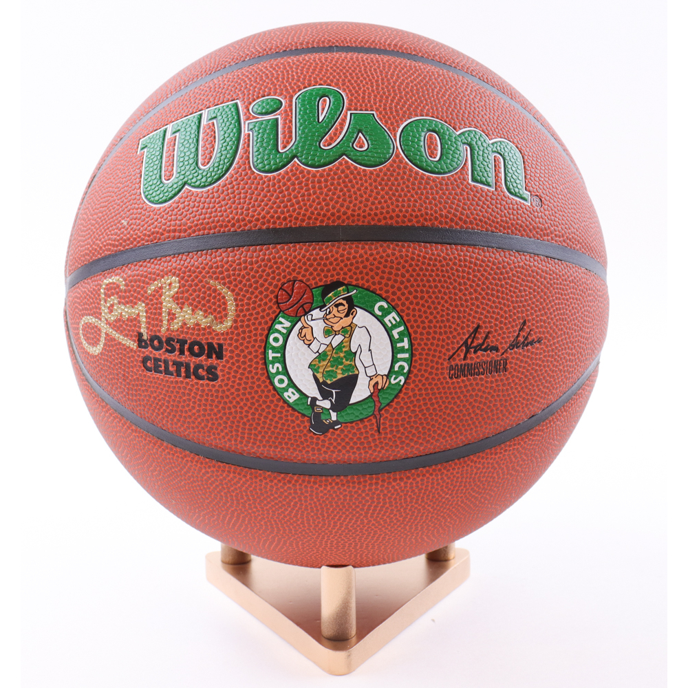 Larry Bird Signed Celtics Logo Basketball With Gold Wood Display Stand (PSA) | Pristine Auction