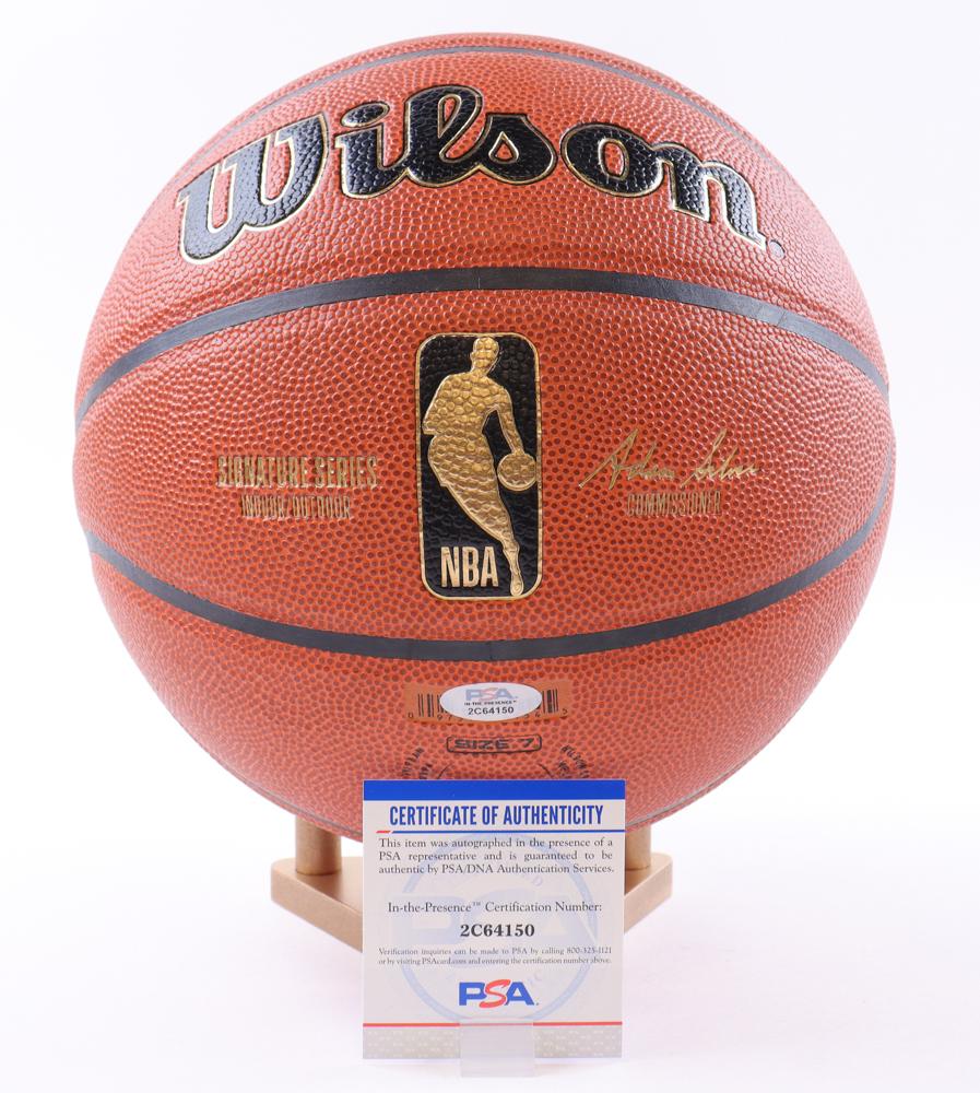 Larry Bird Signed NBA Finals Logo Basketball With Gold Wood Display ...