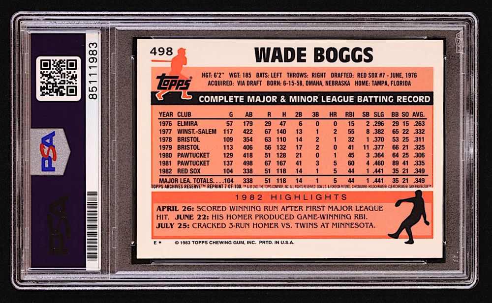 Wade Boggs 2001 Topps Archives Reserve #7 / 83 Inscribed "HOF 05" (PSA ...