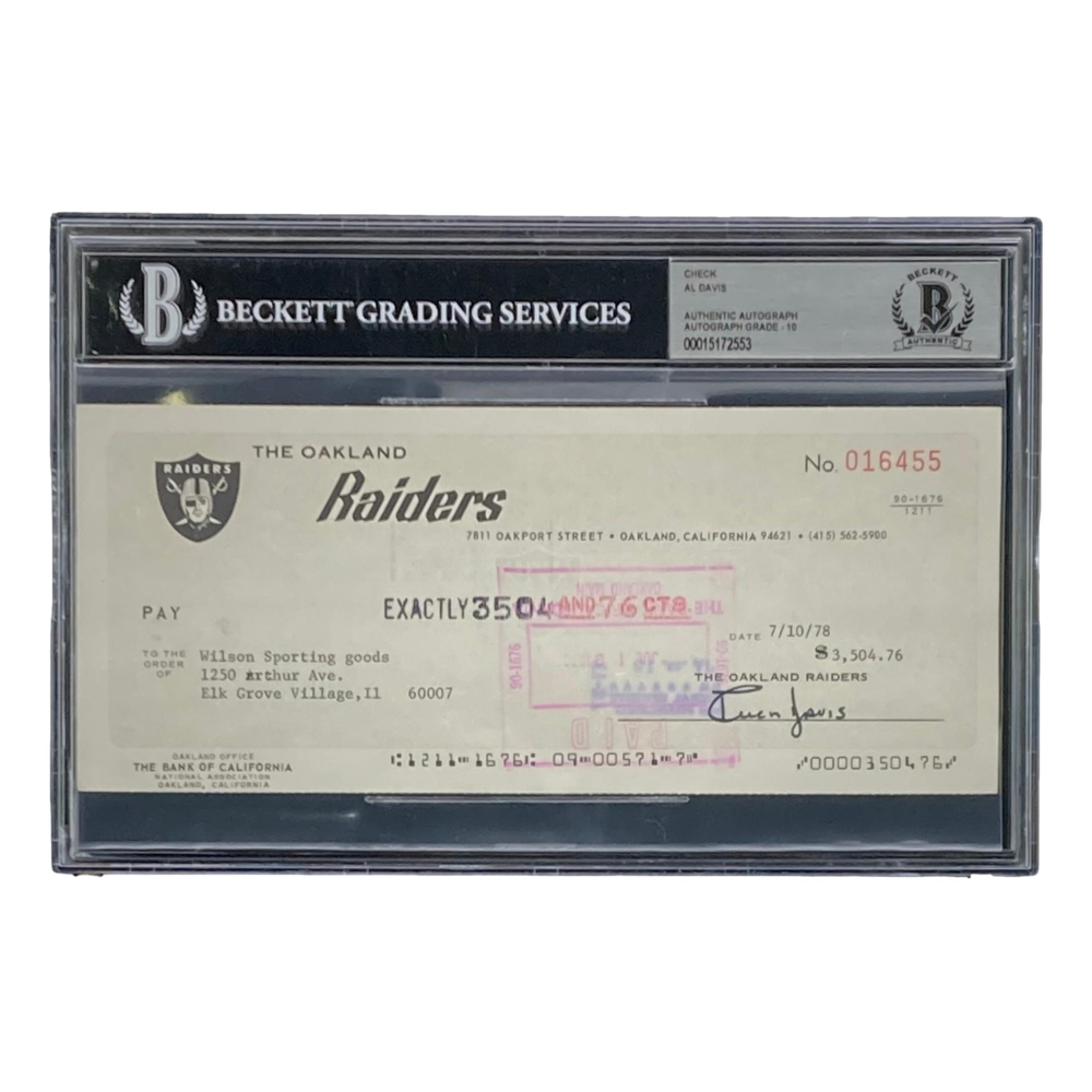 Al Davis Signed Raiders Personal Bank Check #16455 (BGS | Autograph ...