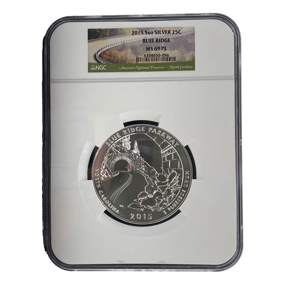 2015 5 oz. Silver 25¢ Blue Ridge Quarter (NGC MS69PL) | Pristine Auction