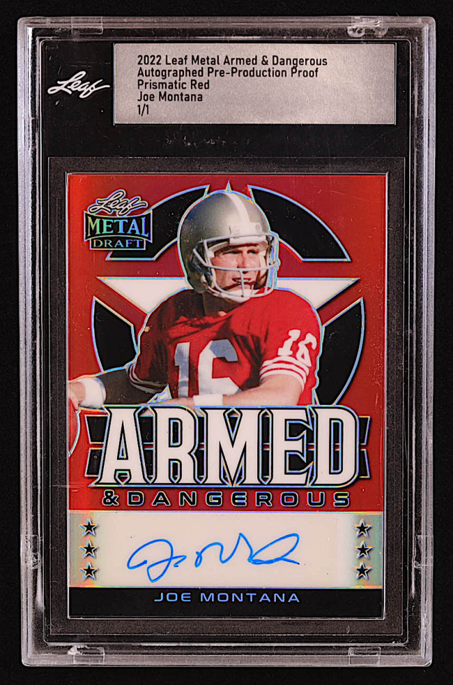 Joe Montana 2022 Leaf Metal Armed & Dangerous Autograph Prismatic Red ...
