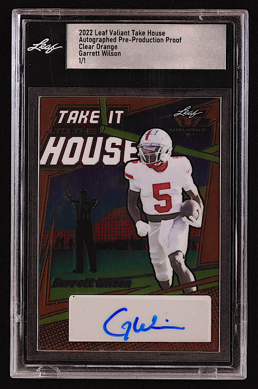 Garrett Wilson 2022 Leaf Valiant Take House Autograph Clear Orange Pre ...