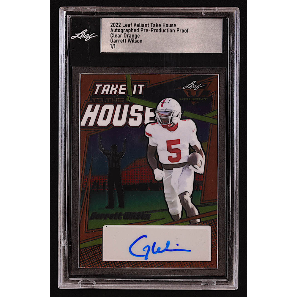 Garrett Wilson 2022 Leaf Valiant Take House Autograph Clear Orange Pre ...
