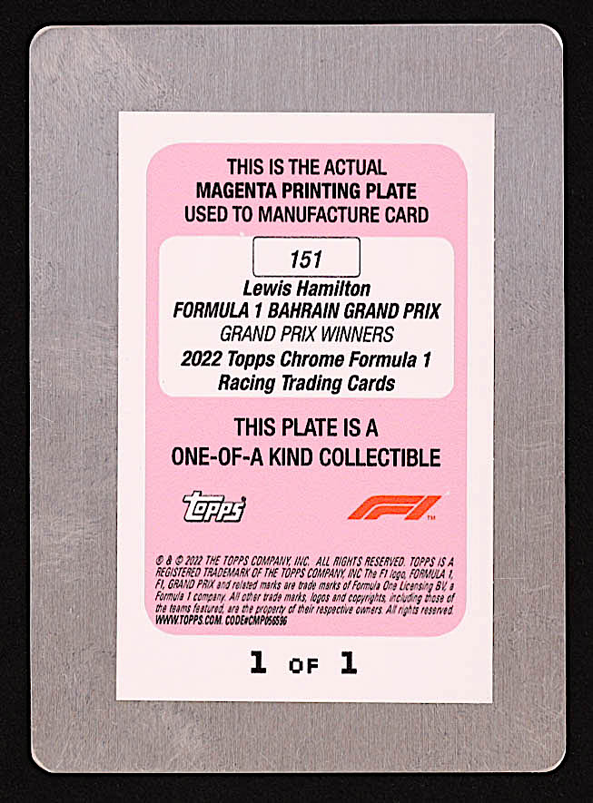 Lewis Hamilton 2022 Topps Chrome Formula 1 Printing Plates Magenta #151 ...