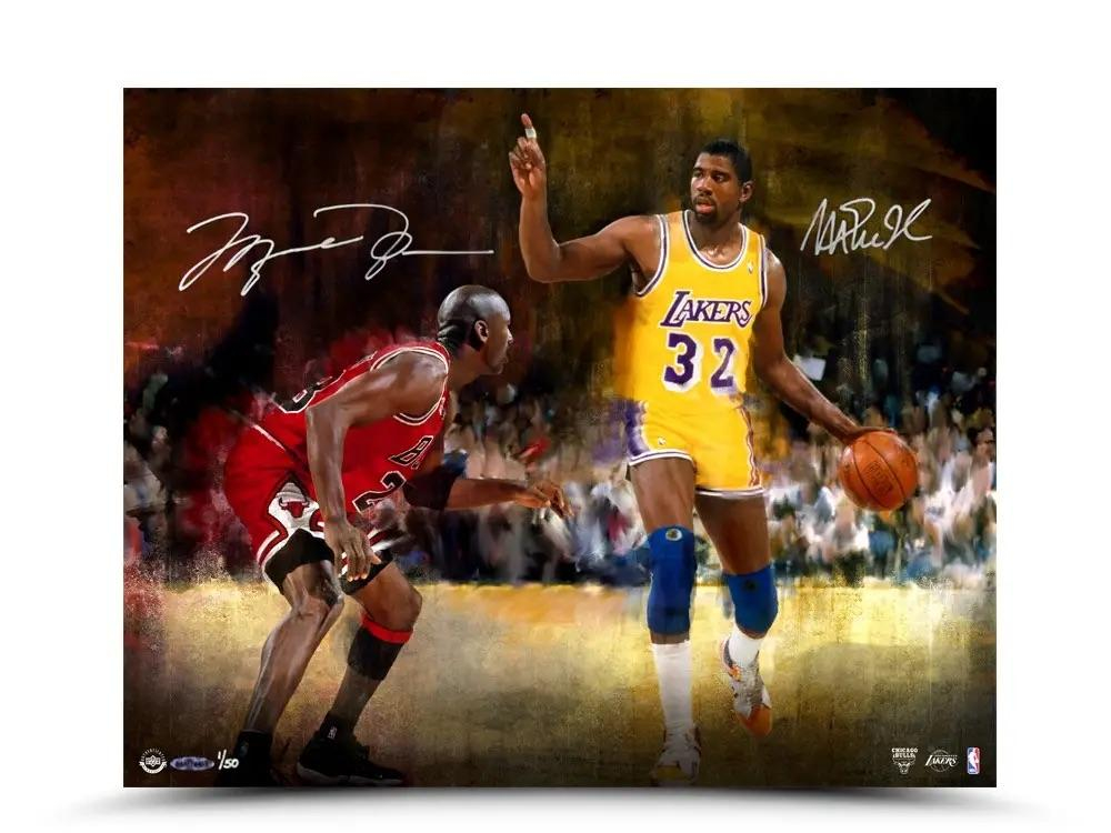 Michael Jordan & Magic Johnson Signed 16x20 Aluminum Print (UDA ...