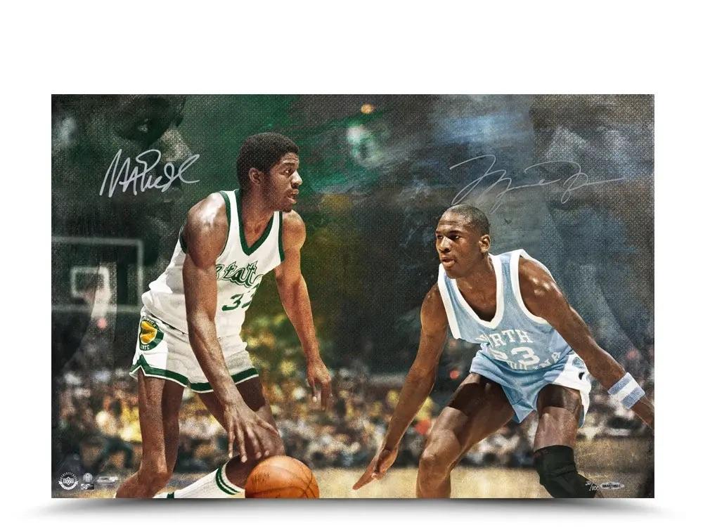 Michael Jordan & Magic Johnson Signed 16x24 Photo (UDA) | Pristine Auction