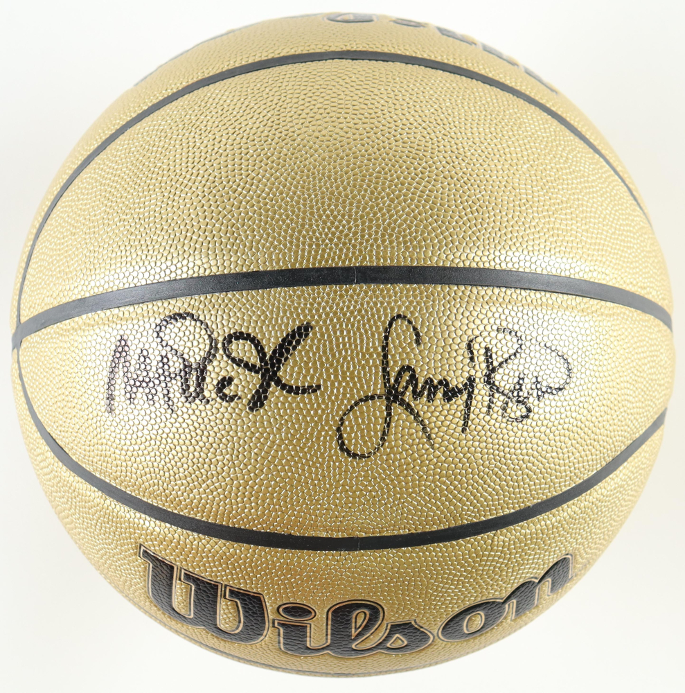 Larry Bird & Magic Johnson Signed Gold NBA Basketball With Nameplate ...
