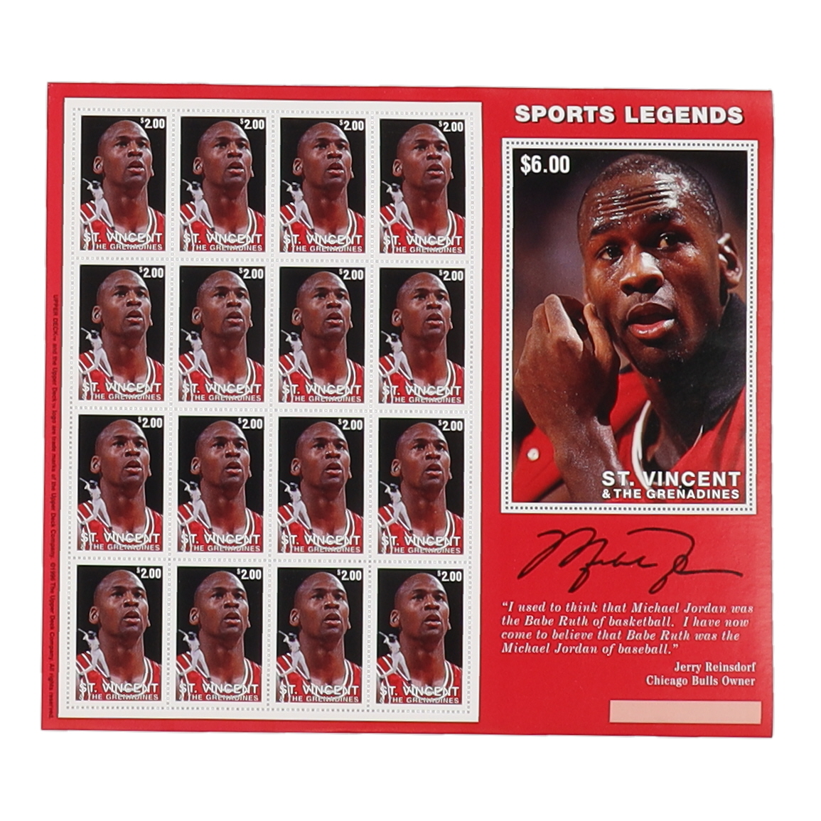 Michael Jordan Bulls Full Uncut Postage Stamp Sheet With (16) Stamps ...