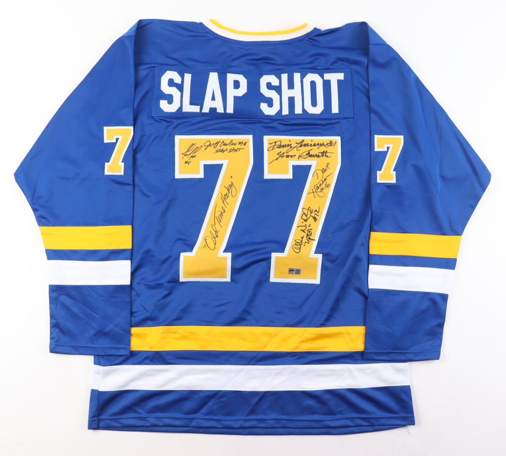 "Slap Shot" Jersey Signed By (5) with Jeff Carlson, Dave Hanson, Allan F. Nicholls, Inscribed ...