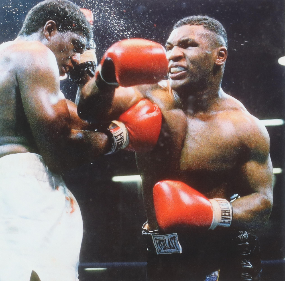 Mike Tyson Signed Everlast Burgundy Boxing Glove In Photo Back Display ...