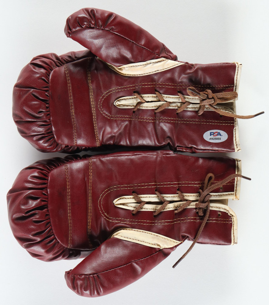 Mike Tyson Signed Vintage Everlast Jack Dempsey Model Pair Of Boxing Gloves with Wrist Wraps In ...