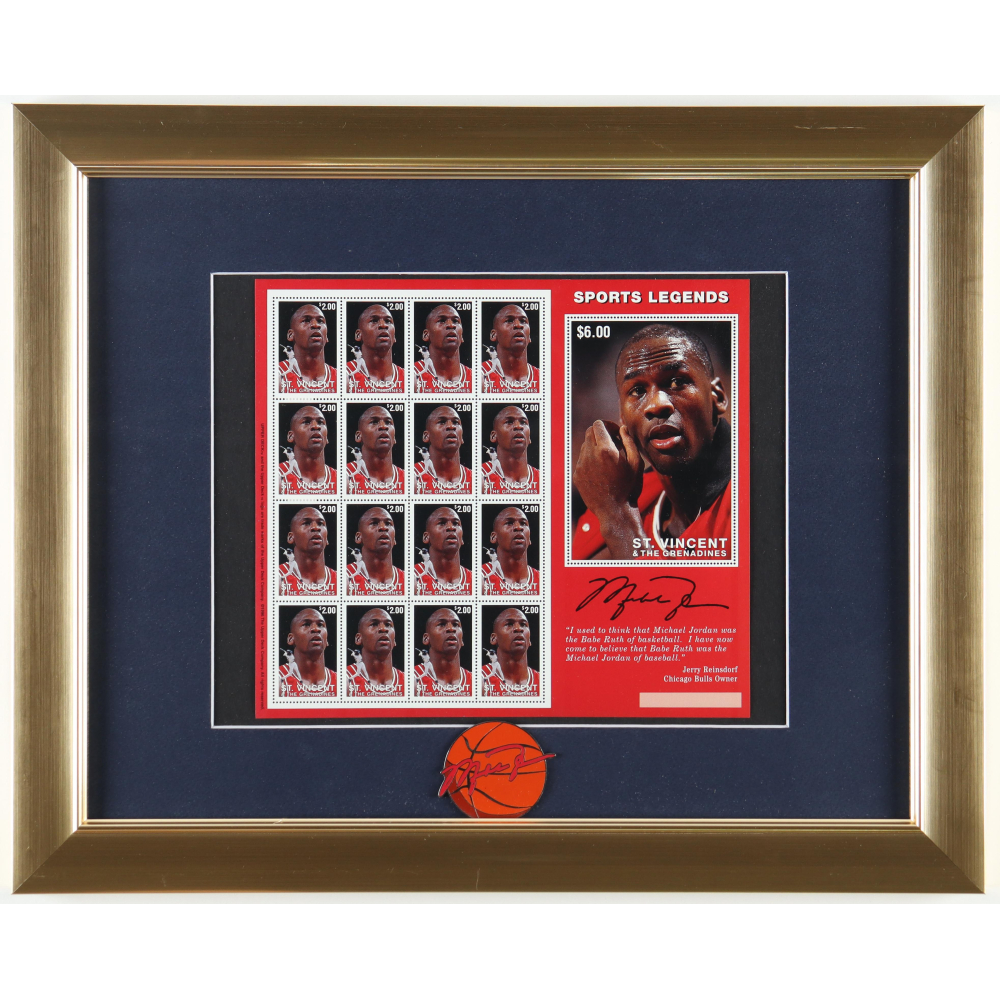 Michael Jordan Bulls Uncut Postage Stamp Sheet Custom Framed Display ...