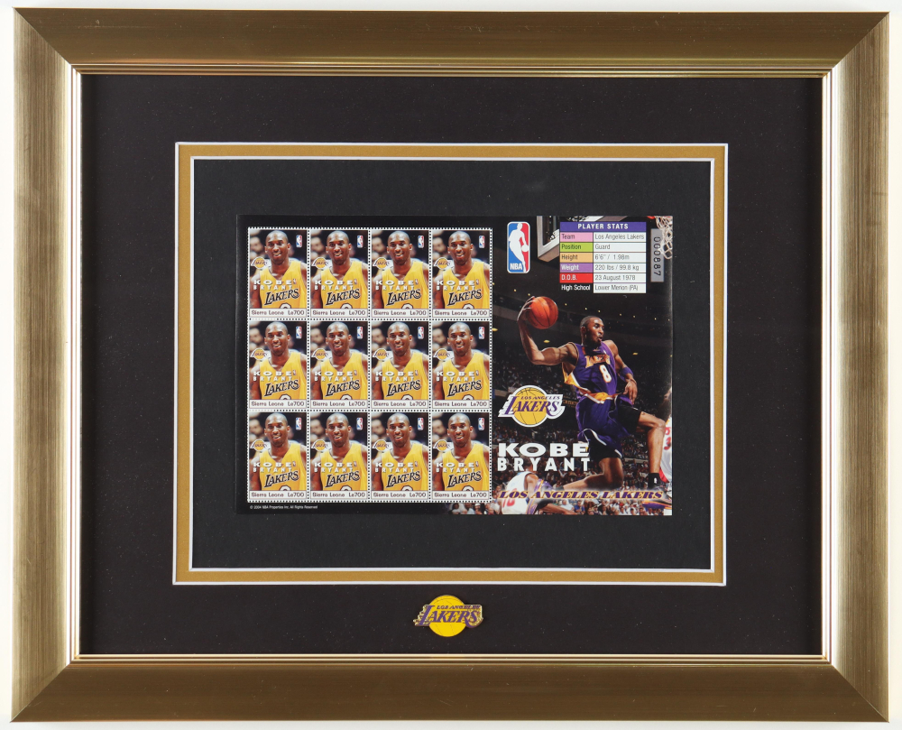 Kobe Bryant Lakers Uncut Postage Stamp Sheet Custom Framed Display With ...