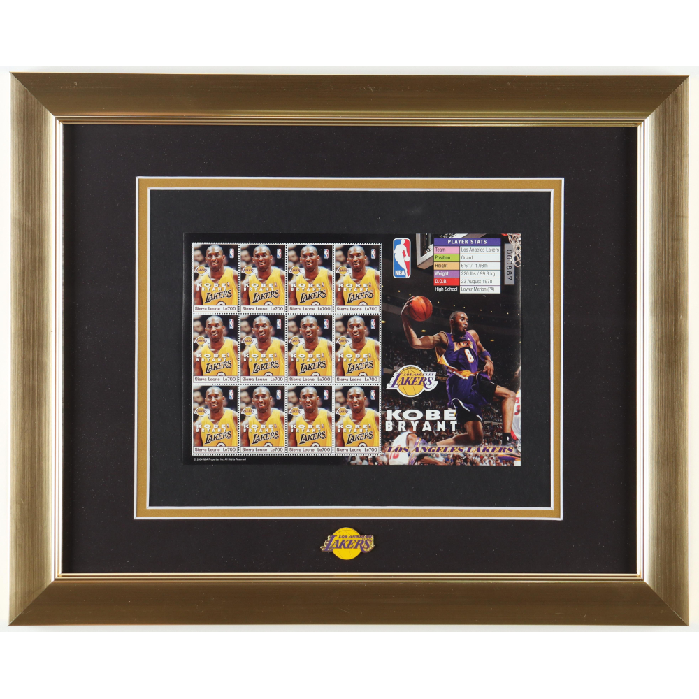 Kobe Bryant Lakers Uncut Postage Stamp Sheet Custom Framed Display With ...
