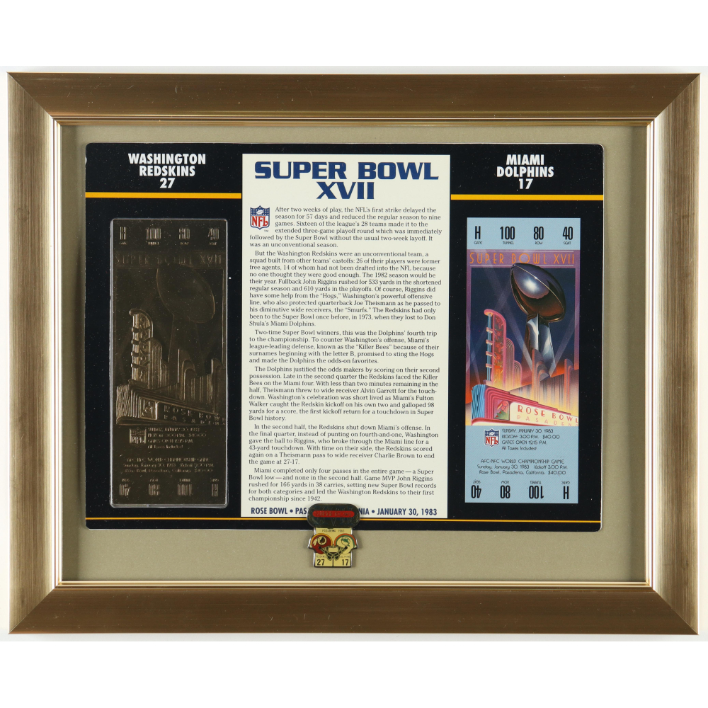 Washington Redskins 23KT Gold Super Bowl XVII Custom Framed Ticket ...