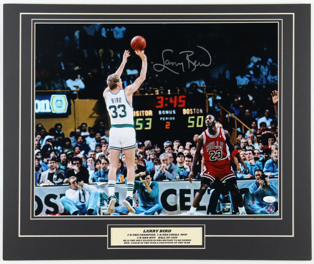 Larry Bird Signed Celtics Custom Matted Photo Display (JSA) | Pristine ...