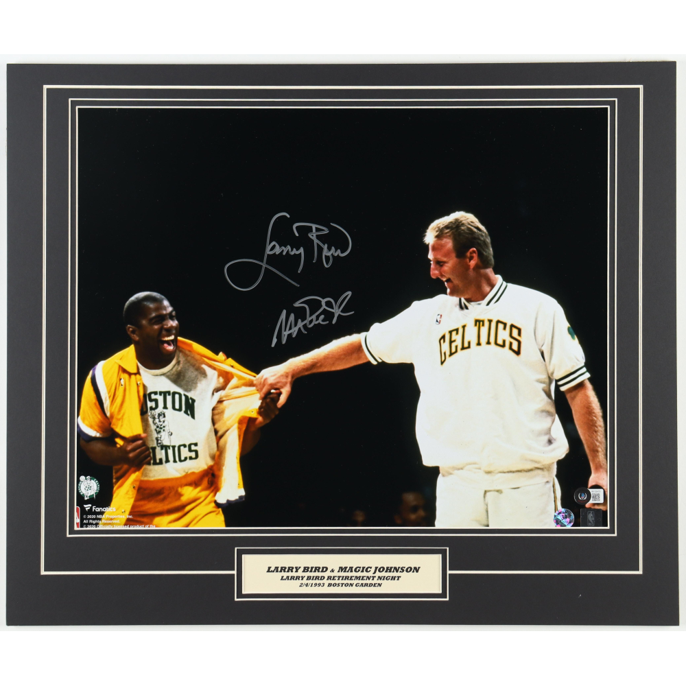 Larry Bird & Magic Johnson Signed Celtics Custom Matted Photo Display ...