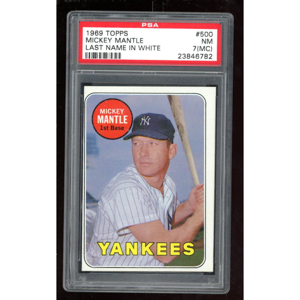 Mickey Mantle 1969 Topps / Last Name in White #500B (PSA 7) (MC ...