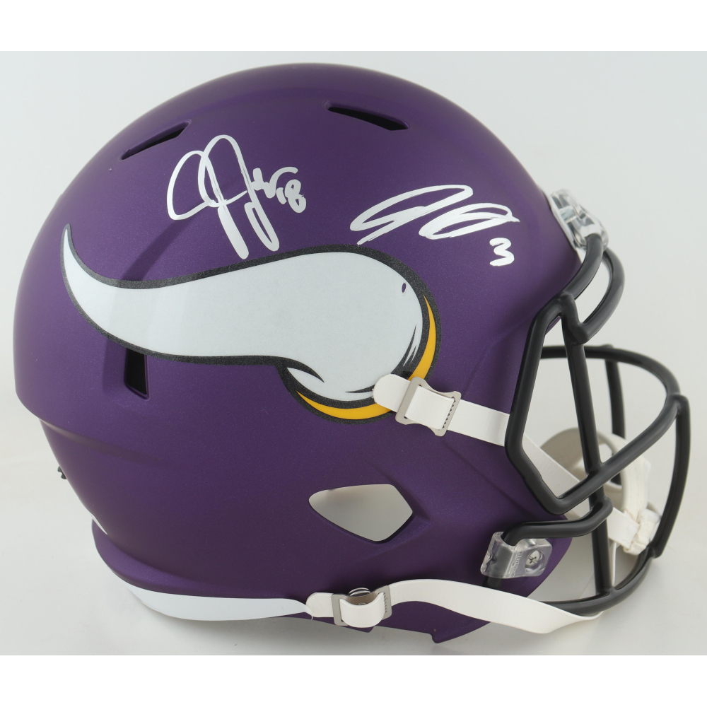 Justin Jefferson & Jordan Addison Signed Vikings Full-Size Speed Helmet ...