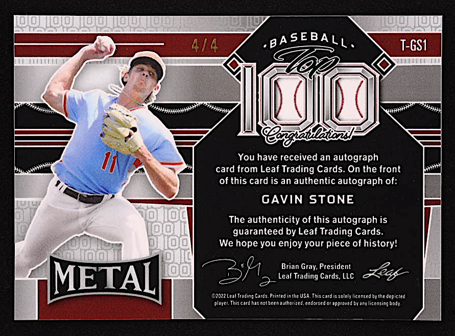 Gavin Stone 2022 Leaf Metal Top 100 Prismatic Pink #TGS1 #4/4 RC ...