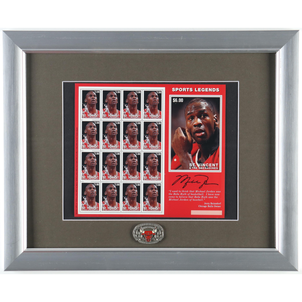 Michael Jordan Bulls Uncut Postage Stamp Sheet Custom Framed Display ...