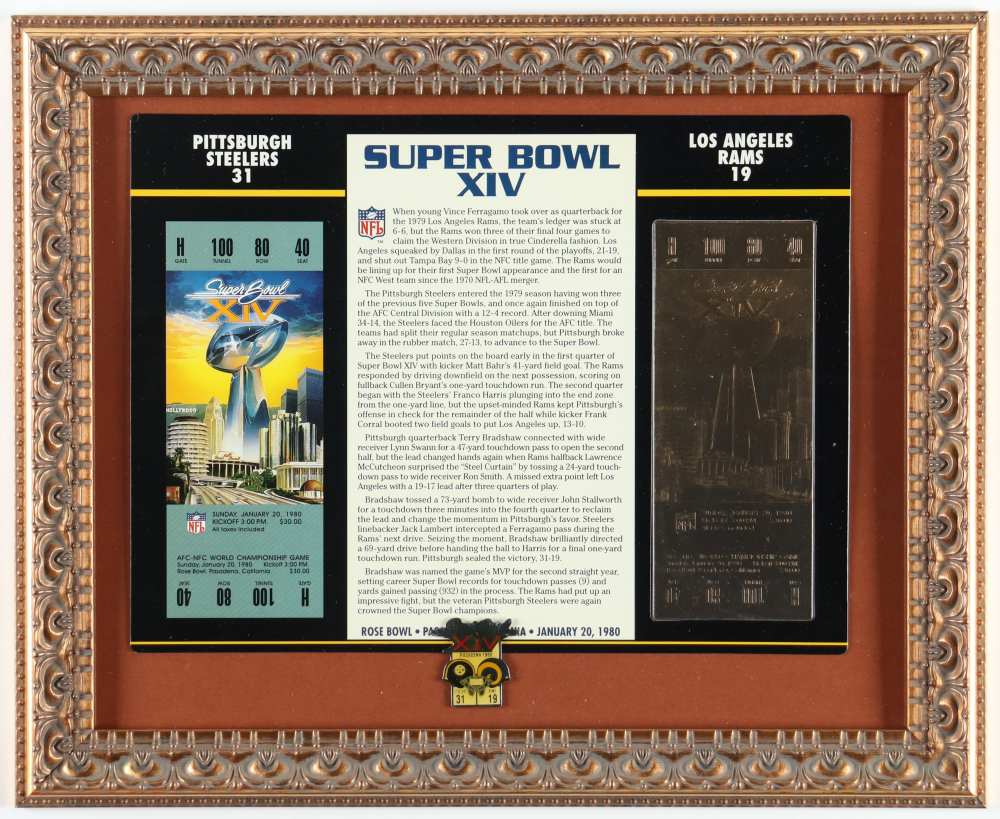 Super Bowl XIV Commemorative Custom Framed Score Card Display with 23kt ...
