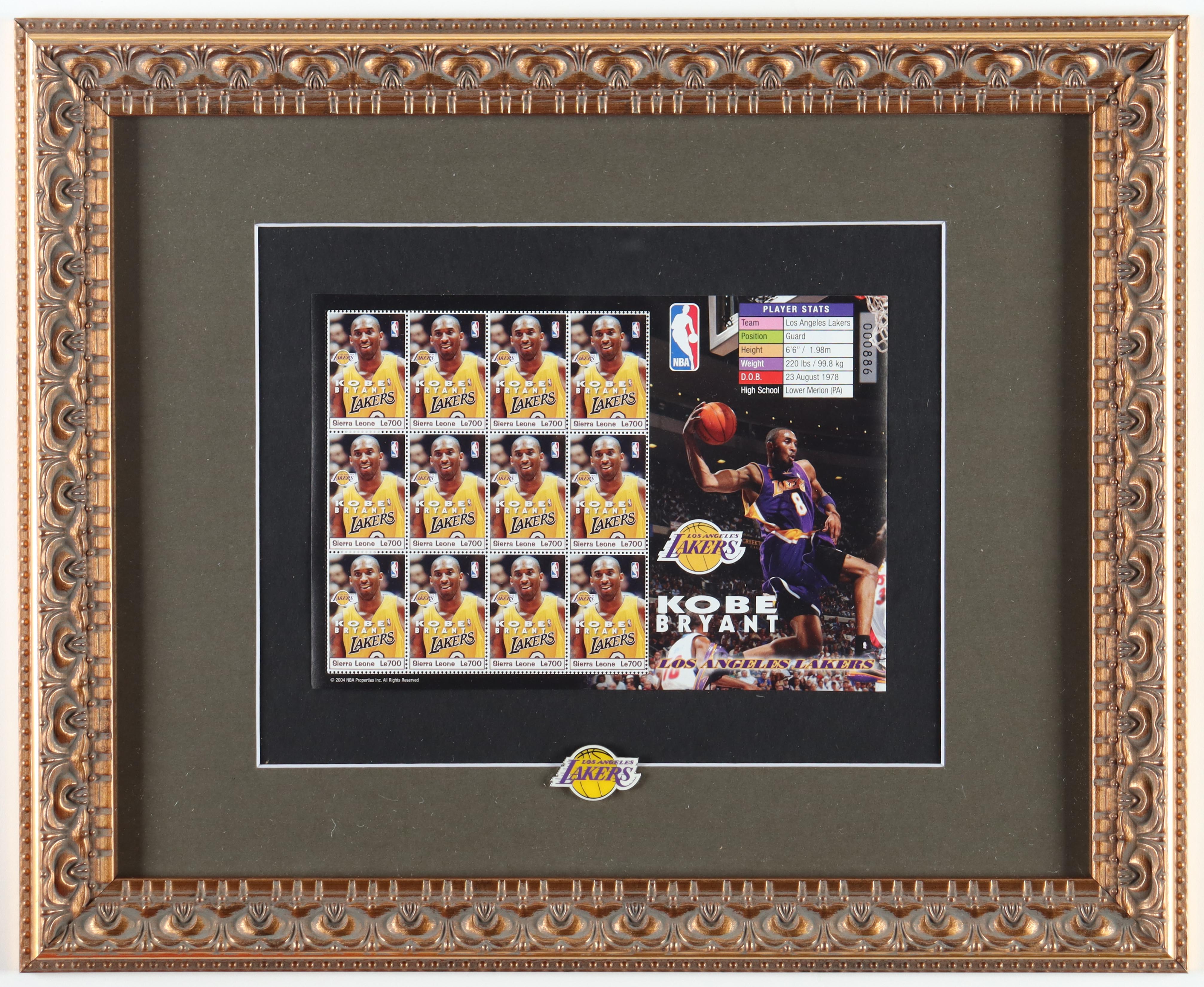 Kobe Bryant Lakers Uncut Postage Stamp Sheet Custom Framed Display With ...
