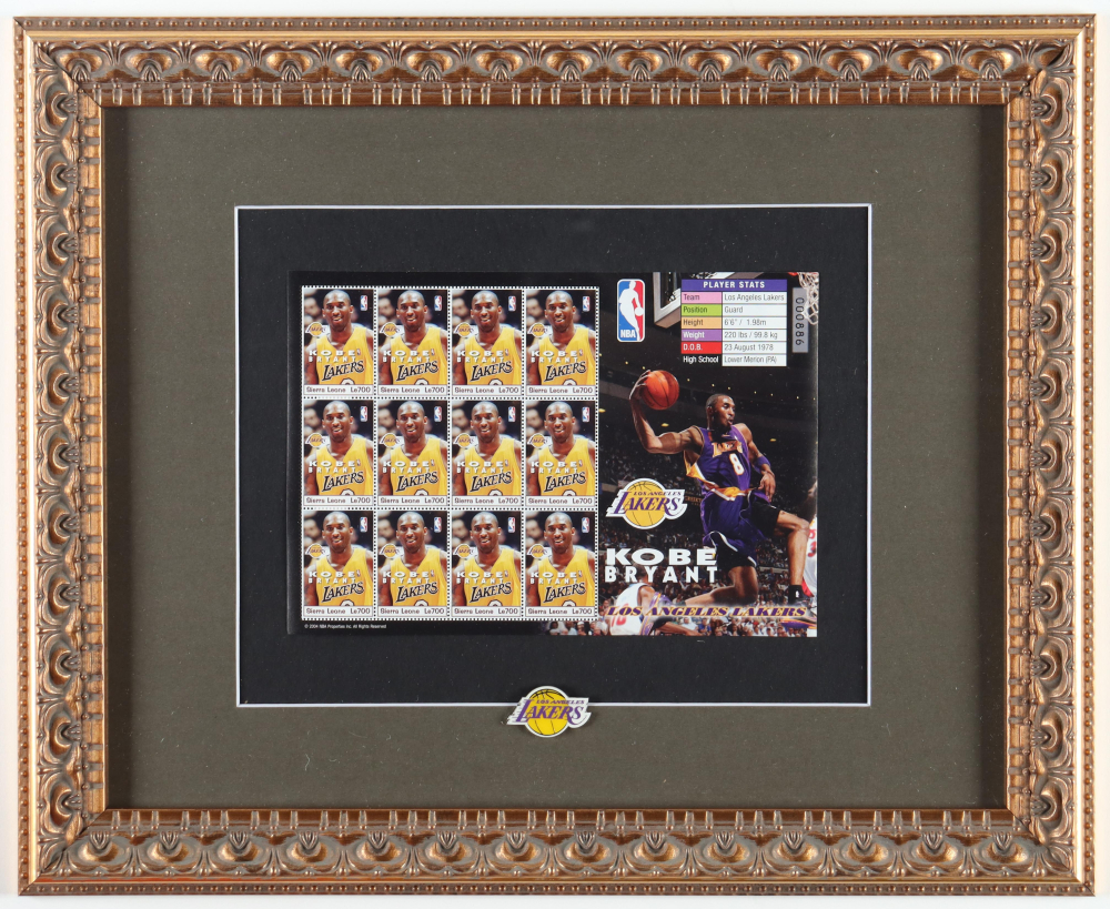 Kobe Bryant Lakers Uncut Postage Stamp Sheet Custom Framed Display With ...