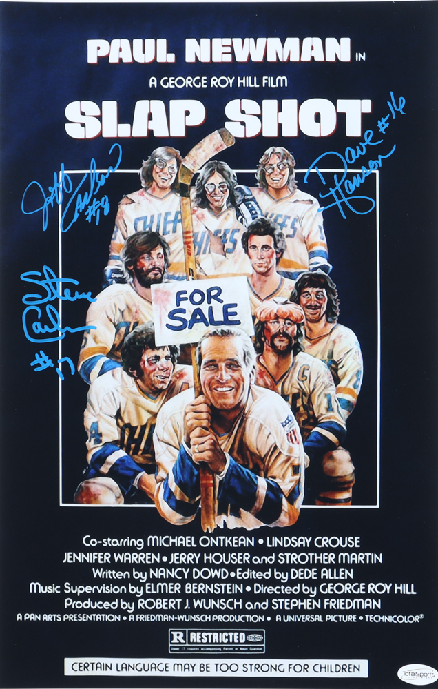 Jeff Carlson, Steve Carlson & David Hanson Signed "Slap Shot" 11x17 Movie Poster Photo (TSE ...
