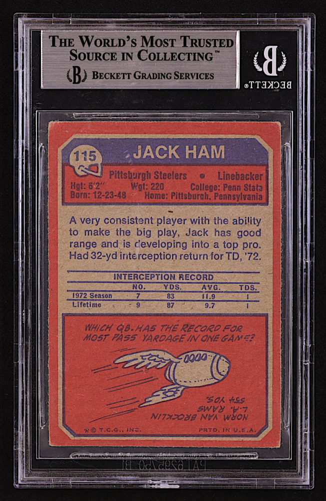 Jack Ham Signed 1973 Topps #115 RC Inscribed "HOF 88" (BGS) | Pristine ...