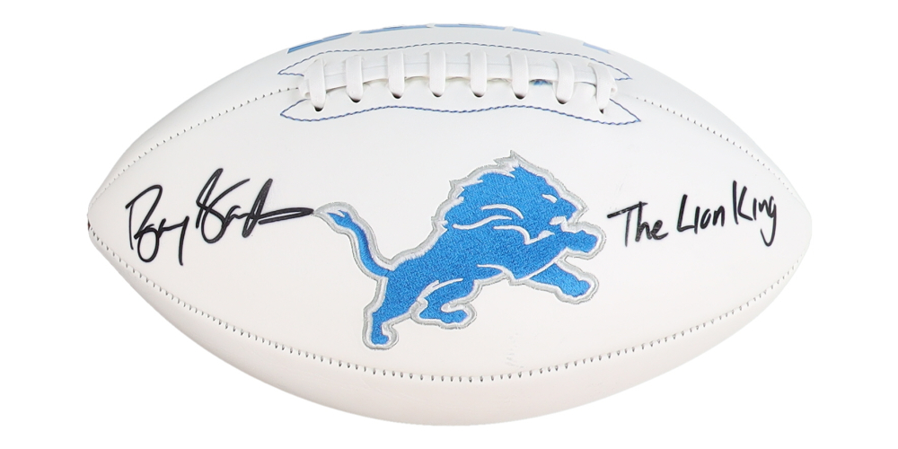 Barry Sanders Signed Lions Logo Football Inscribed "The Lion King ...