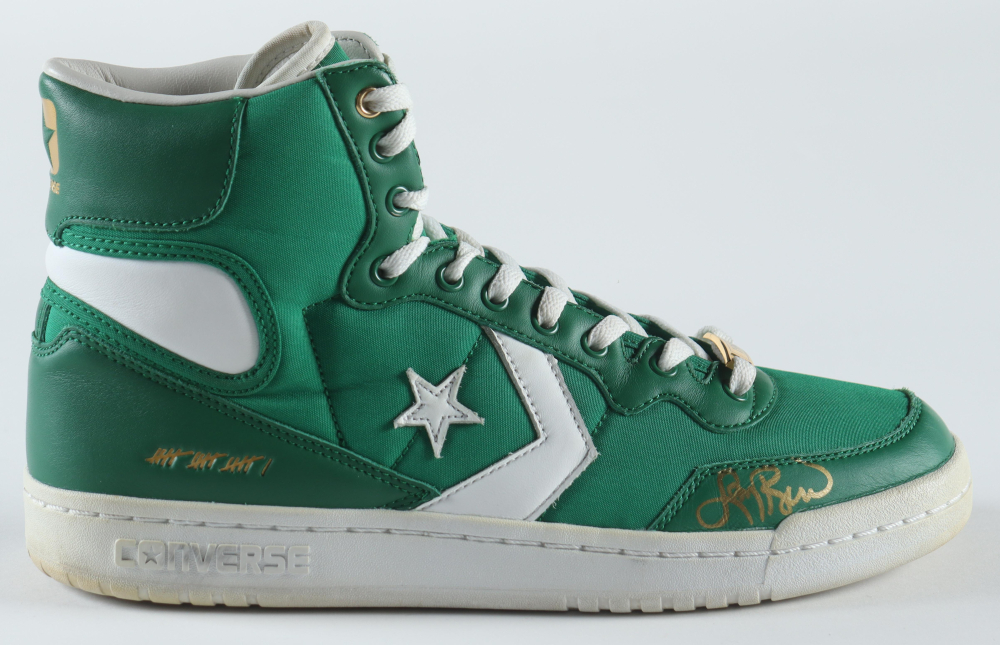 Larry Bird Signed Converse Celtics Basketball Shoe with Wood Glass ...