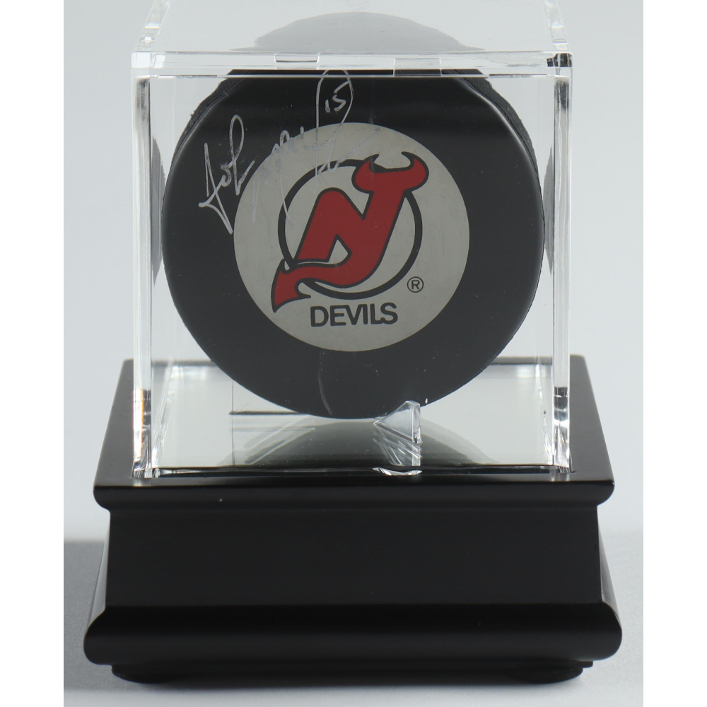 John MacLean Signed Devils Logo Hockey Puck With Wood Display Case (PSA ...