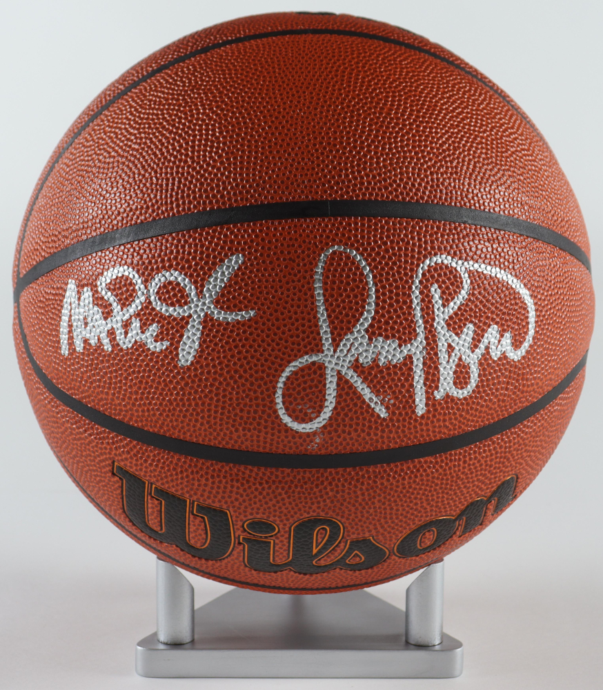 Larry Bird & Magic Johnson Signed NBA Basketball With Display Stand (Beckett & PSA) | Pristine ...