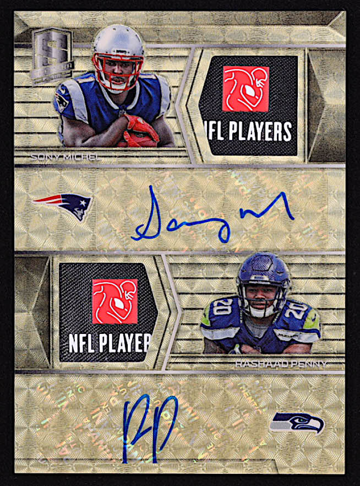 Rashaad Penny / Sony Michel 2018 Panini Spectra Rookie Dual Patch ...