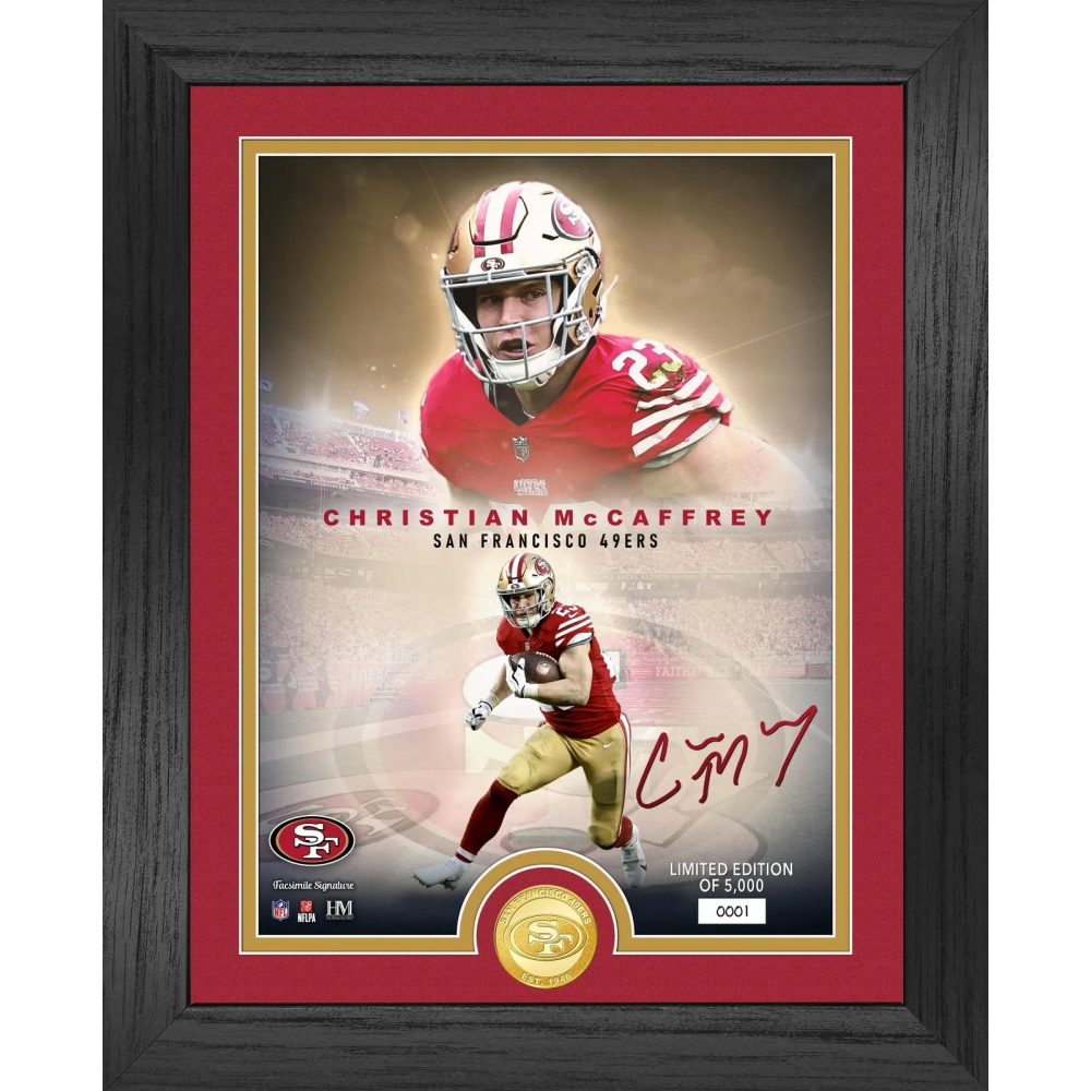 Christian McCaffrey LE 49ers Custom Framed Photo with Bronze Coin | Pristine Auction