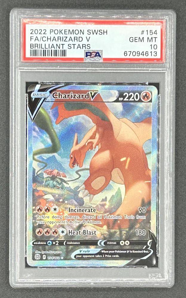 Charizard V Pokemon 2022 Brilliant Stars #154 Full Art Holo (PSA 10 ...