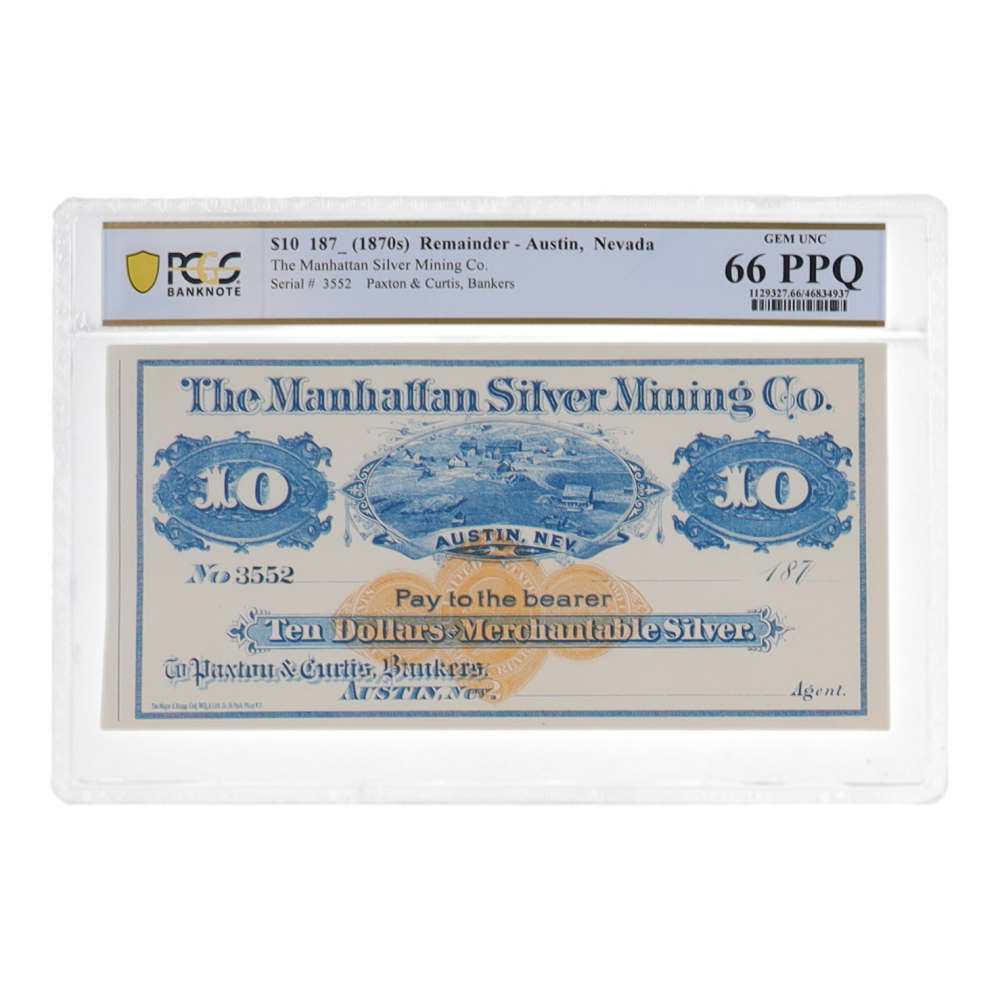1870s $10 The Manhattan Silver Mining Co. Company Scrip (PCGS Gem Unc ...