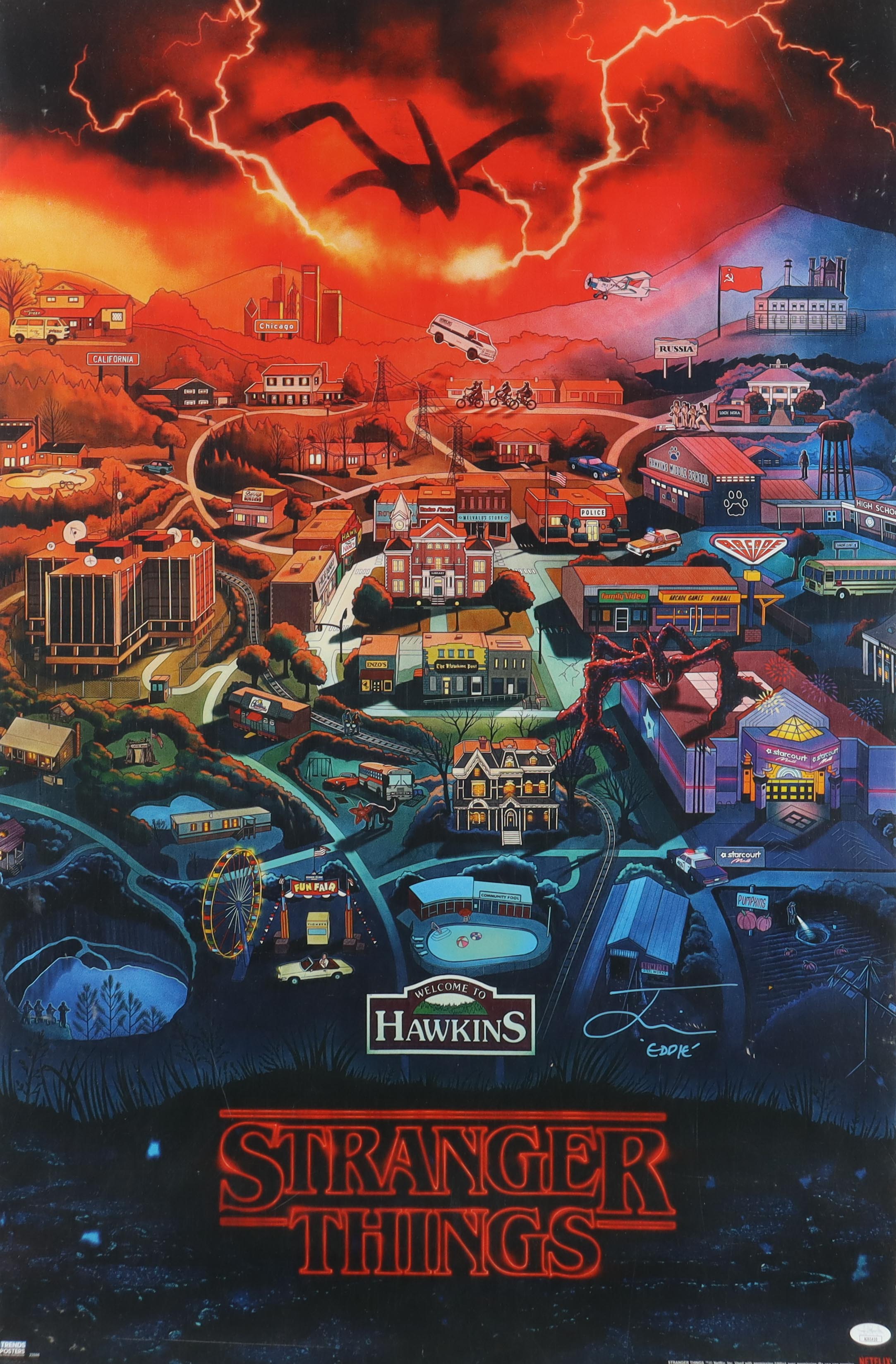 Joseph Quinn Signed "Stranger Things 23x34 Poster Inscribed "Eddie" (JSA) | Pristine Auction