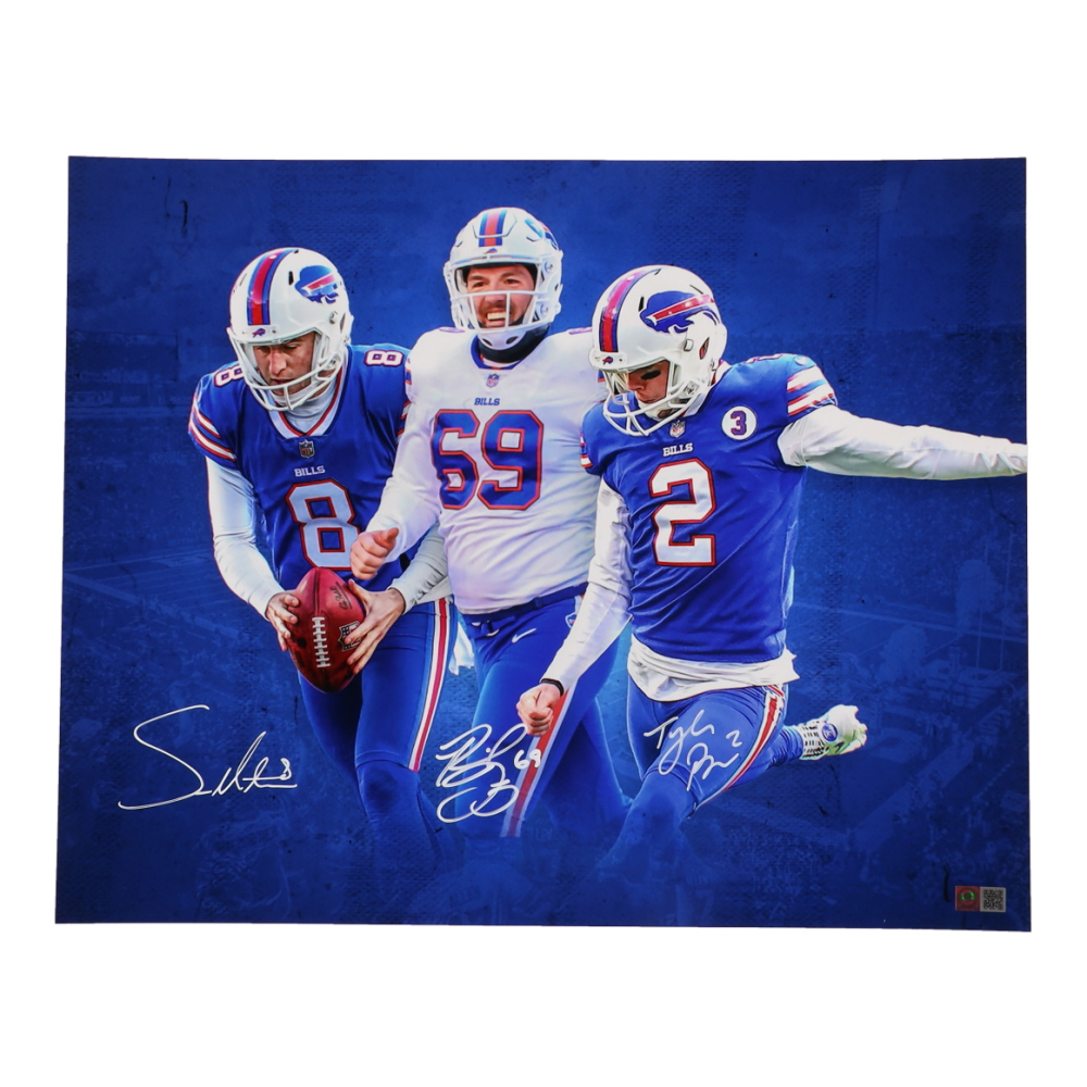 Bills 16x20 Photo Signed By (3) With Tyler Bass, Sam Martin, & Reid ...