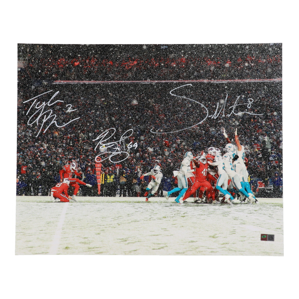 Bills 16x20 Photo Signed By (3) With Tyler Bass, Sam Martin, & Reid ...