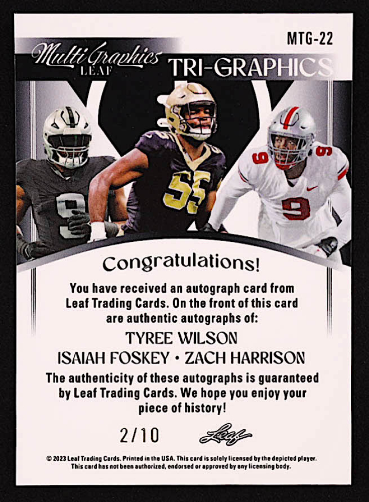 Tyree Wilson / Isaiah Foskey / Zach Harrison 2023 Leaf Eclectic Multigraphics Tri Graphics ...