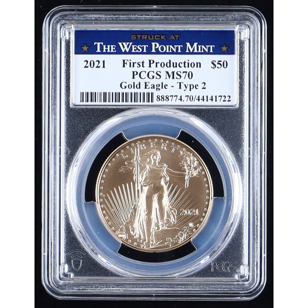 2021-W American Gold Eagle Type 2 - $50 1oz. Gold - First Production - Struck at The West Point ...